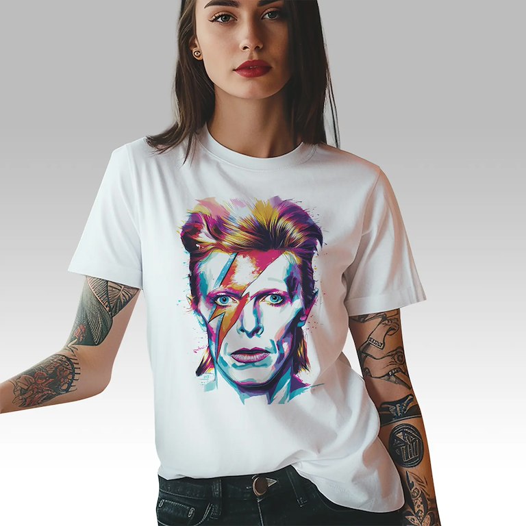 Gildan Ženska majica David Bowie Šljas 154, Bela