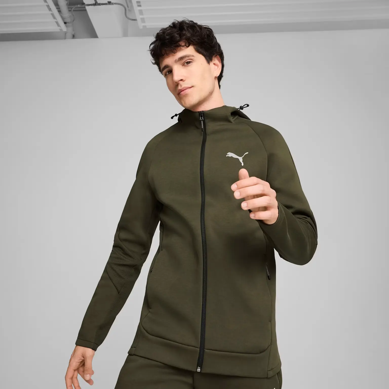 PUMA Muški duks Evostripe Full-Zip Hoodie, 681700-70, Maslinasti