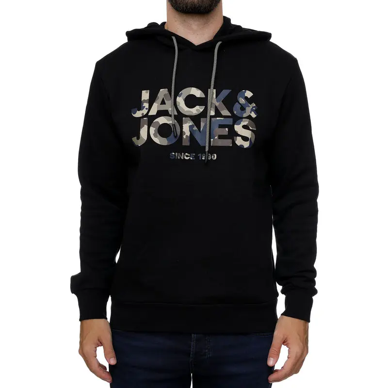 Jack & Jones 12235338 Muški duks sa kapuljačom, Crni