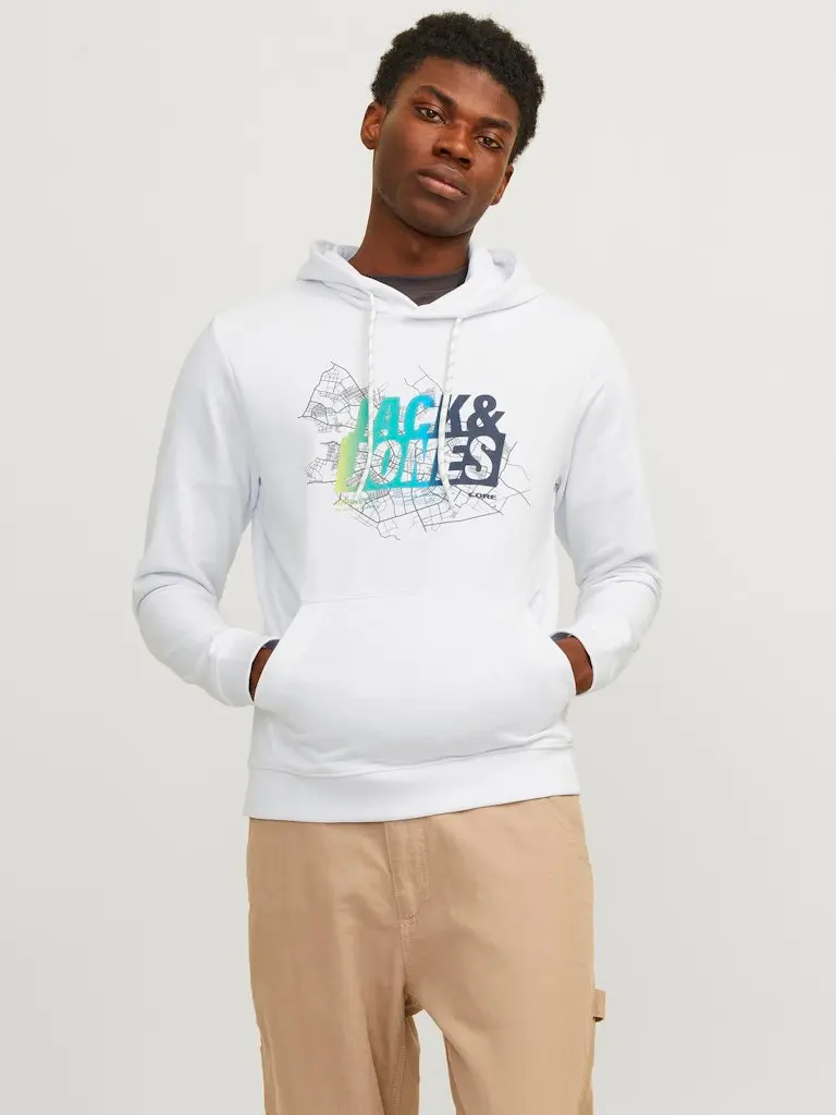 Jack & Jones Muški duks Map, Bela