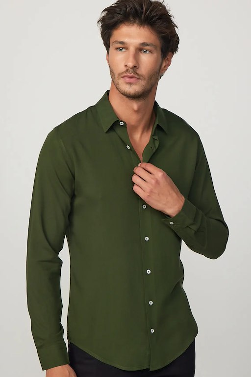 TUDORS Muška košulja dugih rukava, Slim Fit, Maslinasta