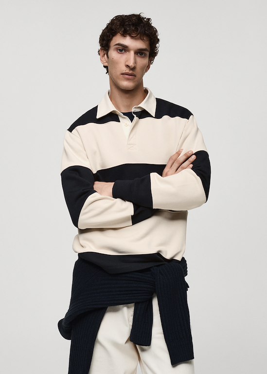 Striped cotton polo sweatshirt