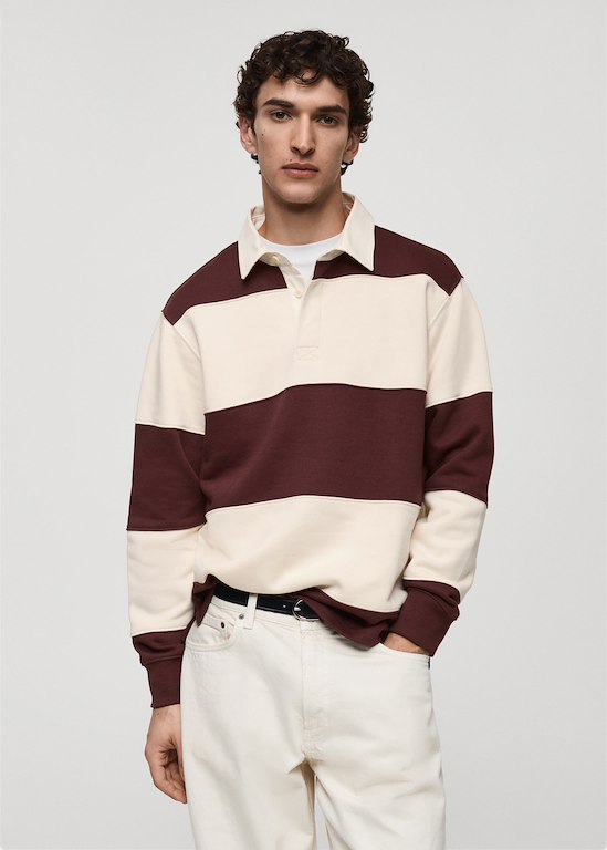 STRIPED COTTON POLO SWEATSHIRT