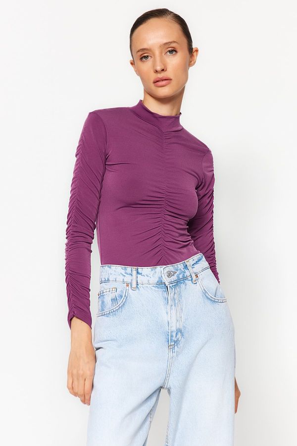 TRENDYOL PURPLE SLIM GATHERED DETAILED SNAP SNAP ELASTIC KNITTED BODYSUIT