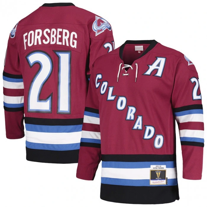 Peter Forsberg Colorado Avalanche 2001-02 Mitchell and Ness Blue Line Dark Alternate dres