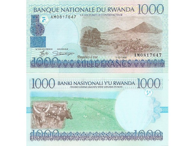 Rwanda 1000 francs 1998. UNC