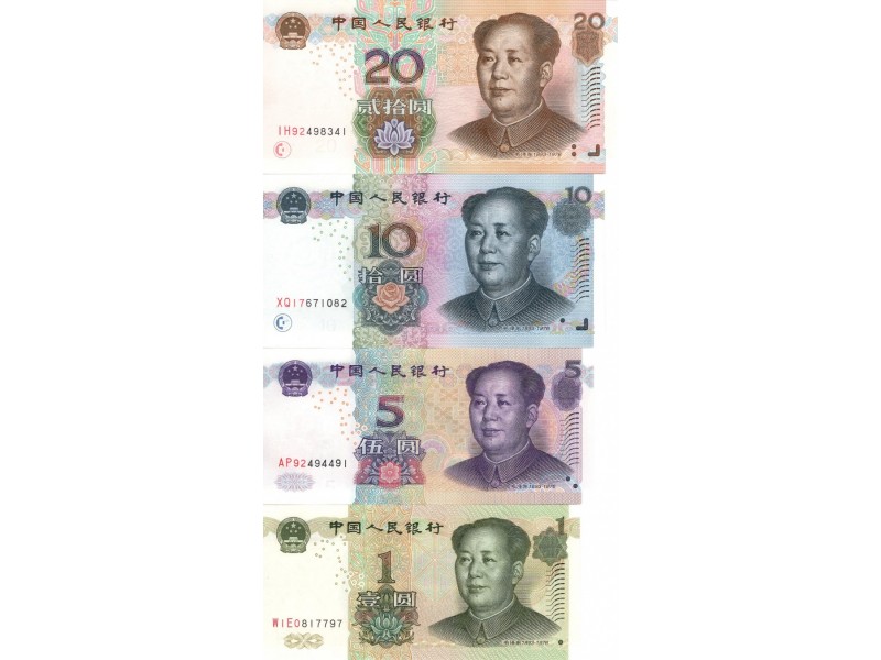 Kina CHINA 1, 5, 10 i 20 Yuan 1999/2005 UNC