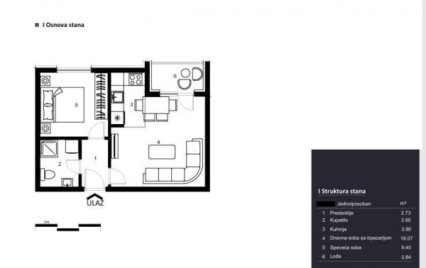 Miodraga Petrovica, Jednoiposoban stan na prodaju, 39m2, 56.390€