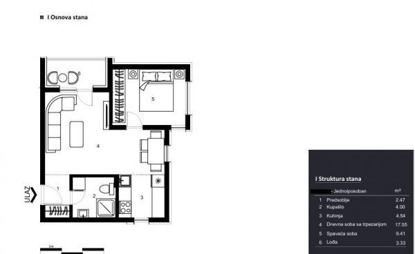 Miodraga Petrovica, Jednoiposoban stan na prodaju, 41m2, 59.890€