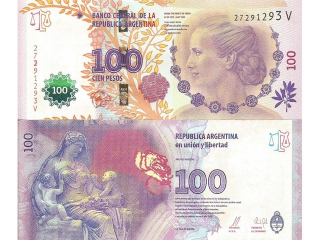 Argentina 100 pesos 2015. UNC Eva Peron