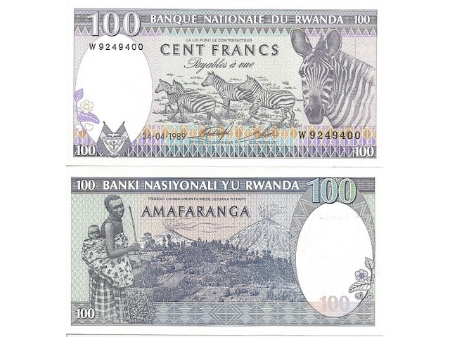 Rwanda 100 francs 1989. UNC