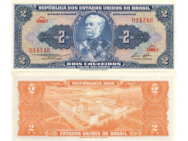 BRAZIL 2 Cruzeiros 1954 UNC, P-151