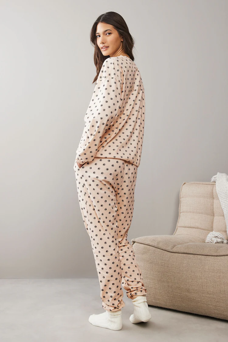 Oatmeal Flower 100% Cotton Long Sleeve Pyjamas