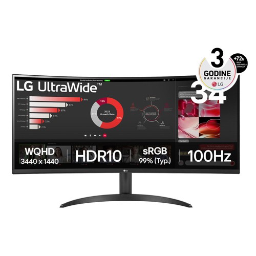 LG 34″ UltraWide 21:9 100Hz zakrivljeni monitor | 34WR50QK-B