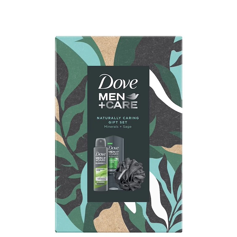 DOVE SET MEN MINERALS SAGE(DEO 150ML+ GEL 250ML + PUFNA) KUTIJA