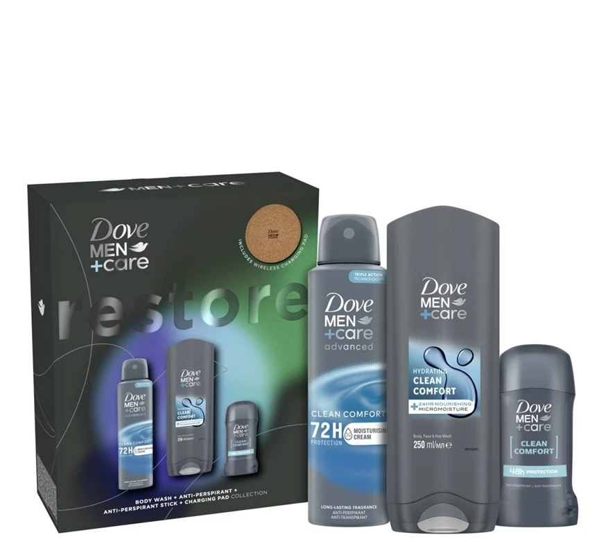 DOVE SET MEN CLEAN COMFORT (DEO 150ML+GEL 250ML+ STIK 50ML +BEŽIČNI PUNJAČ )