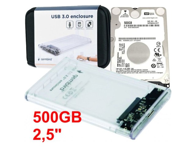 HDD 2.5 * 500GB SET USB 3.0 SATA eksterno kuciste + 500GB WD5000LUCT WD EE2-U3S9-6 (1899)