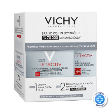 Vichy LiftActiv H.A. Krema za normalnu i mešovitu kožu, 50 ml + Nega za područje oko očiju, 15 ml PROMO