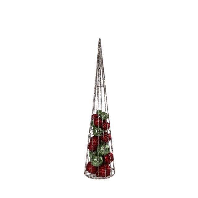 Wire cone, jelka, sa kuglama, crveno-zelena, LED, 60cm ( 761062 )