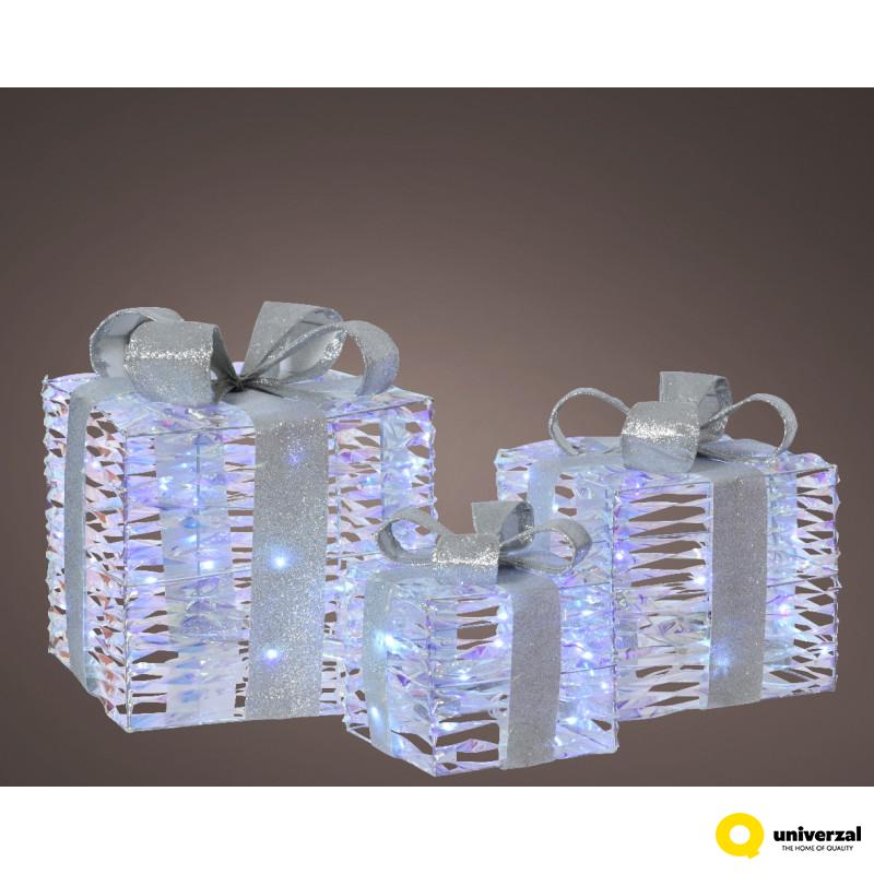 NOVOGODIŠNJI UKRAS POKLON KUTIJA SET 3/1 SA LED SVETLOM 25X5X32CM 487949