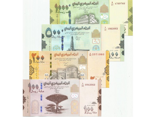 Yemen 100 - 200 - 500 - 1000 rials 2017/18. UNC set