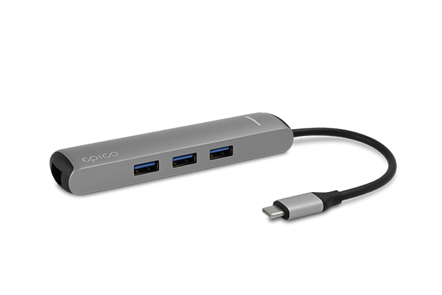 Epico Type-C Hub SLIM 4K HDMI & Ethernet - silver, black cable