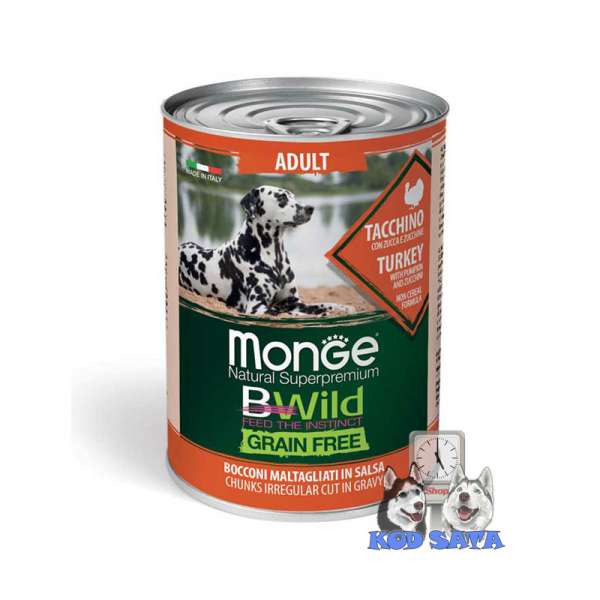 Monge Bwild Grain Free Konzerva Za Odrasle Pse Ćuretina 400g