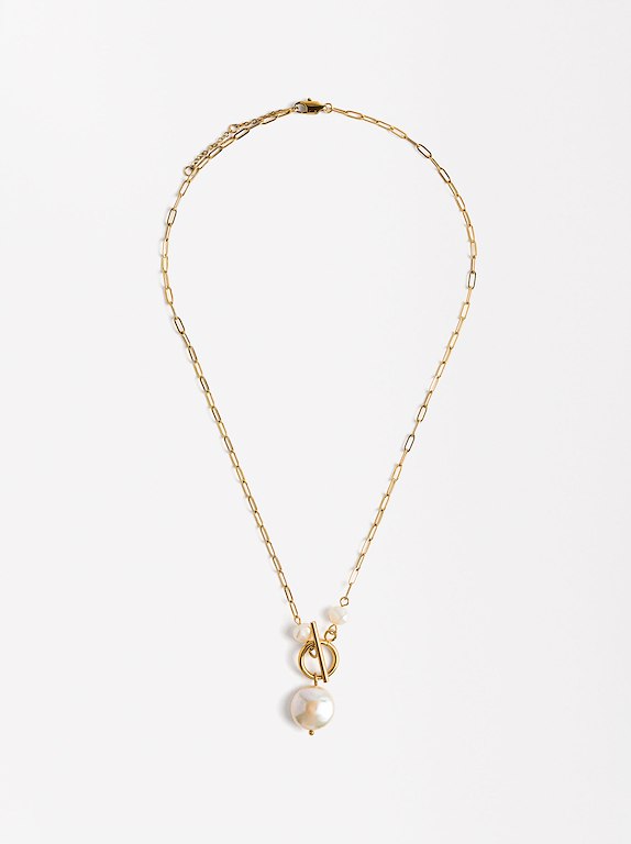 Chain Necklace With Freshwater Pearl - Stainless Steel