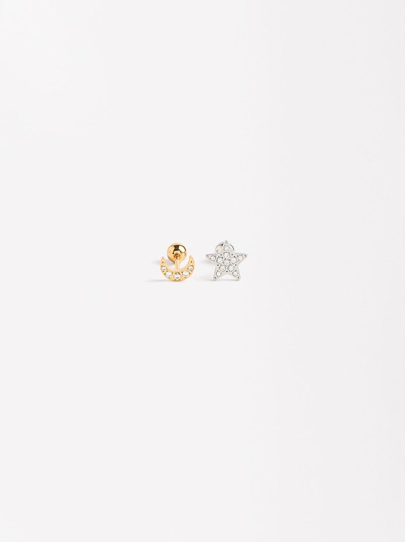 Moon And Star Zirconia Piercings - Stainless Steel