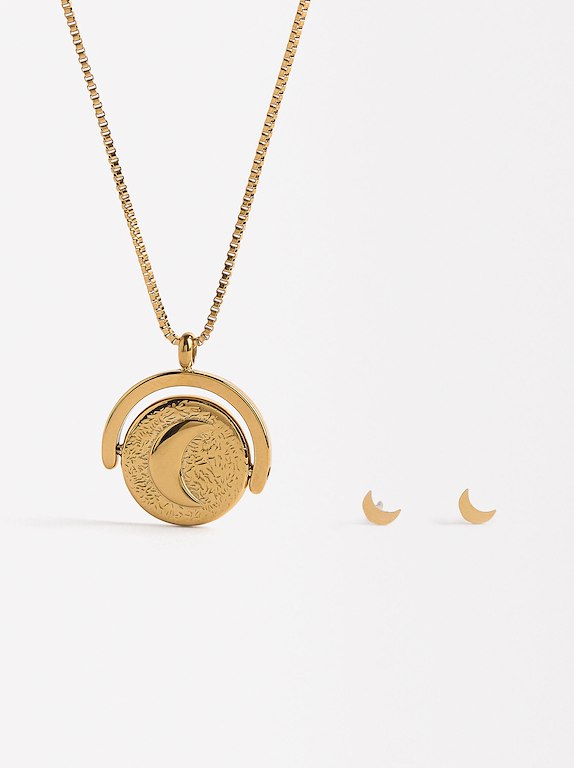 Set Earrings And Necklace Moon - Stainless Steel