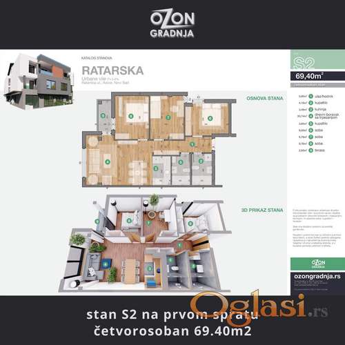 Četvorosoban stan 69,40m2 (104.000E sa PDV-om) _ Adice, Novi Sad