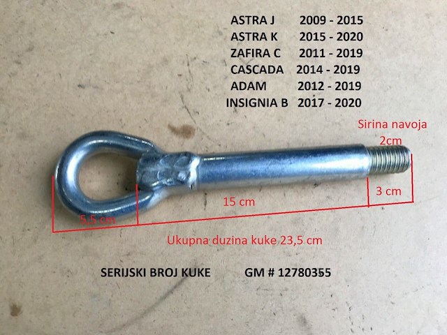 Kuka za slepanje-vucu vozila OPEL Astra J,K,Insignia B