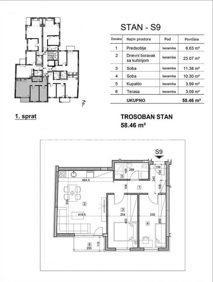 Prodaja, trosoban stan, 58m2, Salajka, Novi Sad, Novi Sad