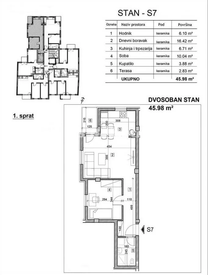 Prodaja, dvosoban stan, 46m2, Salajka, Novi Sad, Novi Sad