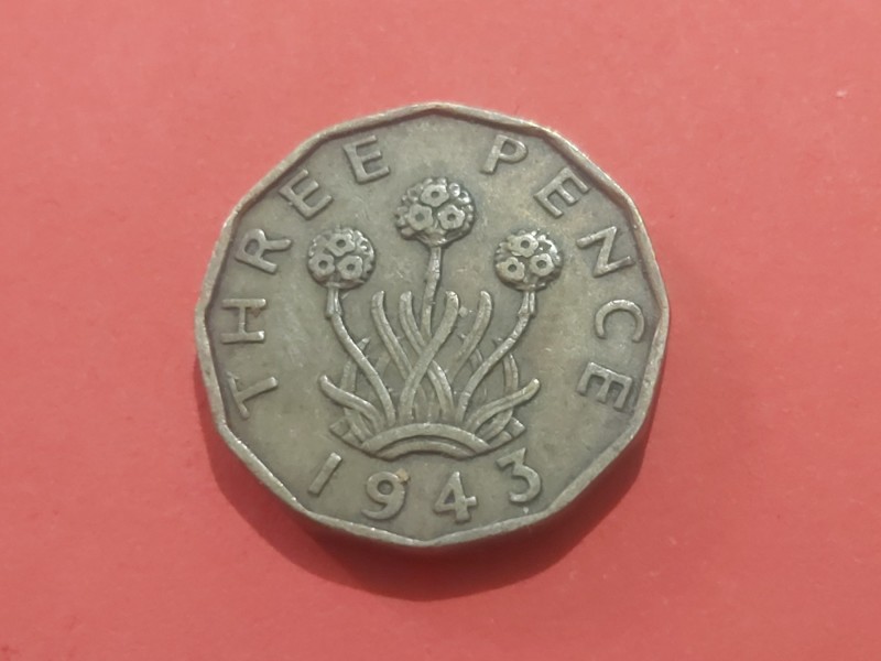 Britanija - three pence 1943 god