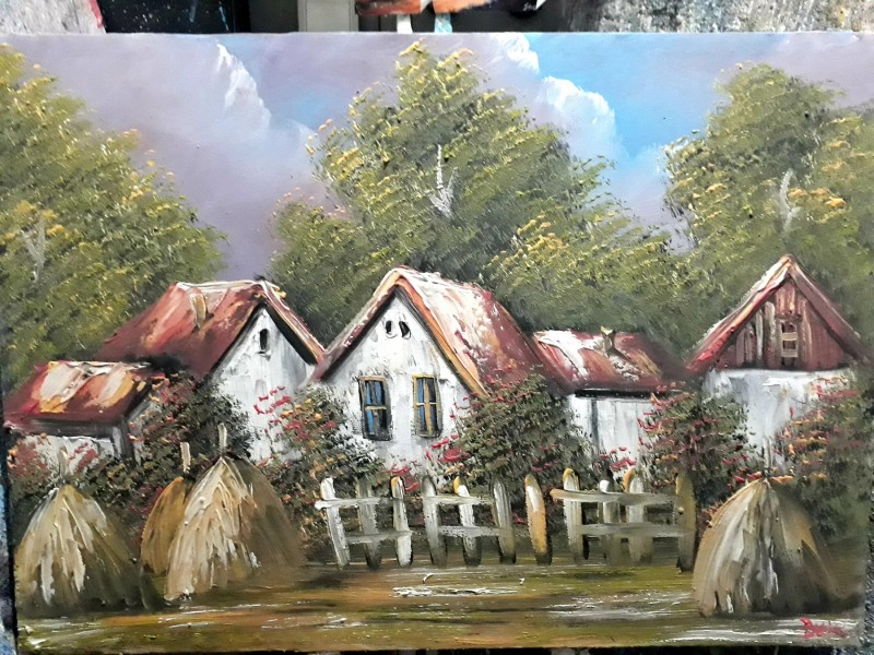 jutro na selu 70x50cm ulje na platnu