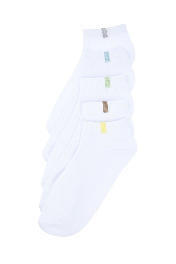 TRENDYOL WHITE 5 PACK COTTON TEXTURED CONTRAST COLOR BLOCKED BOOTIES-SHORT-ABOVE ANKLE SOCKS
