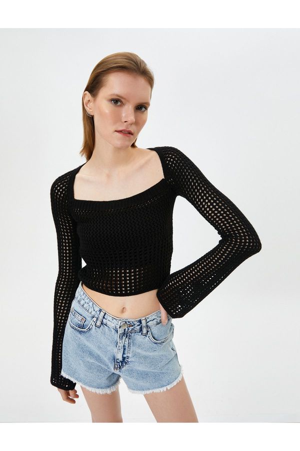 KOTON CROP CROCHET TOP LONG SLEEVE OPENWORK