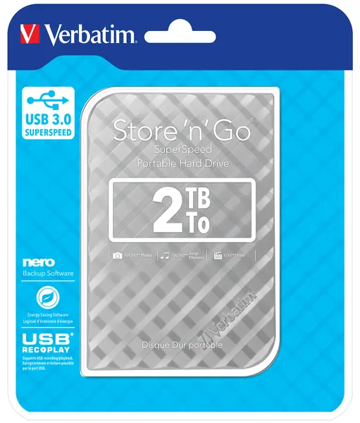 Verbatim HDD 2TB Silver Kocka (53198)