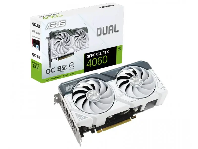 ASUS DUAL-RTX4060-O8G-WHITE Grafička kartica, NVidia GeForce RTX 4060, 8GB, 128bit, 3 x DP, 1 x HDMI