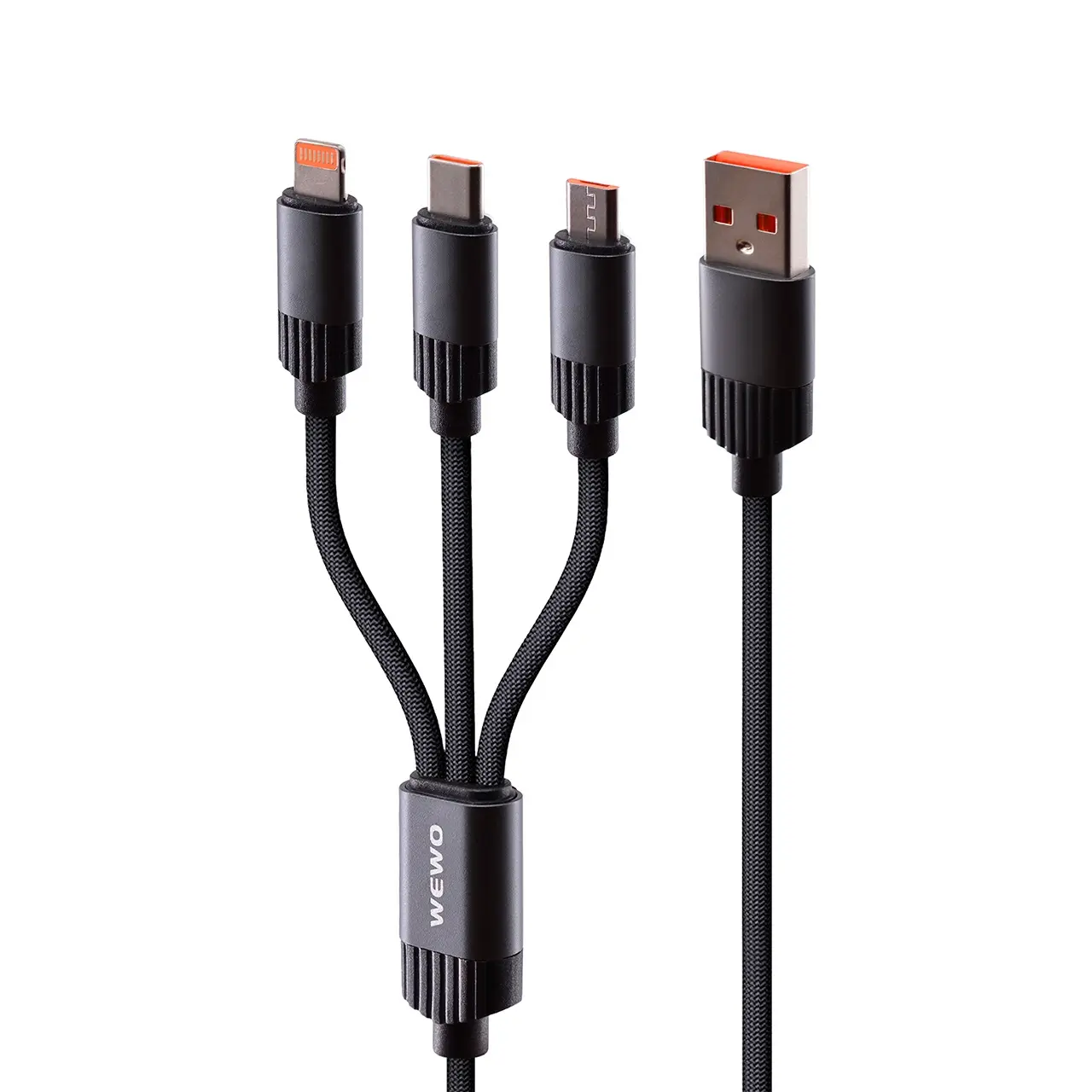 WEWO USB Data Kabl X6 textile 3IN1 FAST 3A 1.2m, Crni