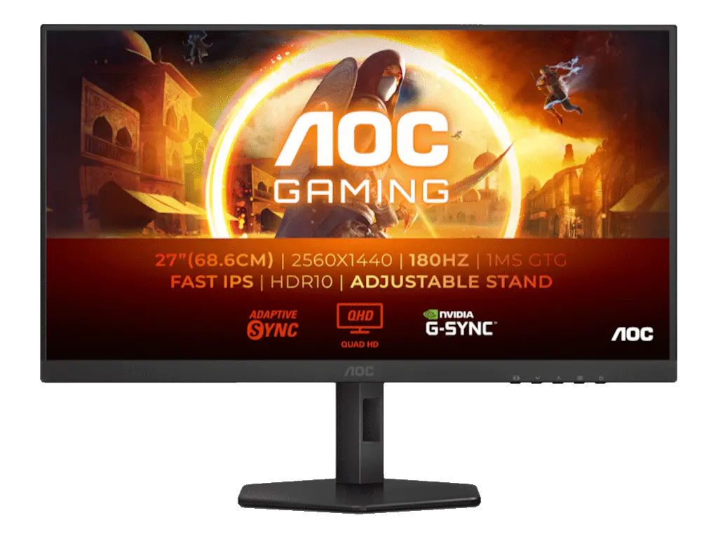 AOC gaming monitor Q27G4XF 27"/IPS/2560x1440/180Hz/1ms GtG/HDMI,DP/Gsync,adaptive sync/Pivot,visina/crna