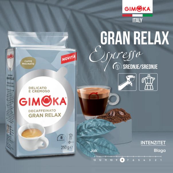 GIMOKA Pržena mlevena kafa za espresso i za moka aparat Gran Rela Decaffeinato 250G