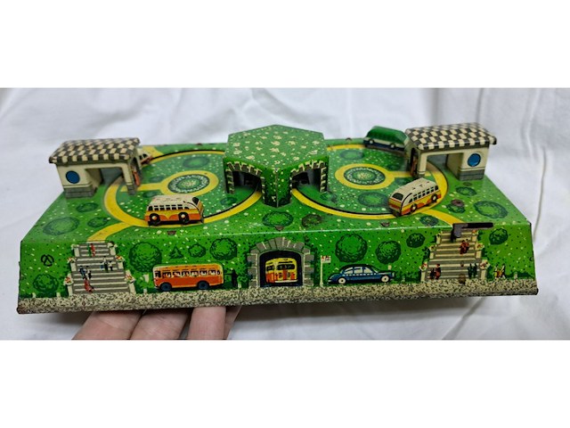 VINTAGE ENGLISH CLOCKWORK BUS TOY, CIRCA 1965