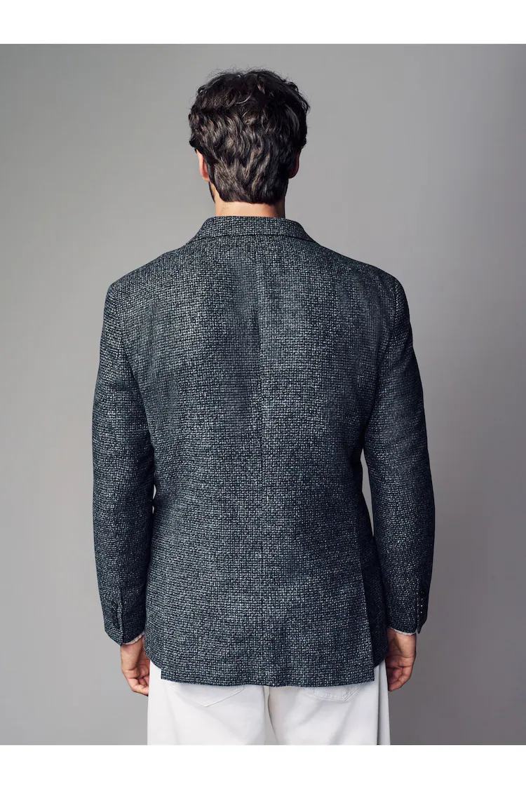 Charcoal Grey Brushed Check Blazer With Wool