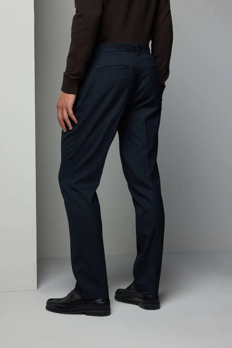 Navy Blue Textured Smart Trousers