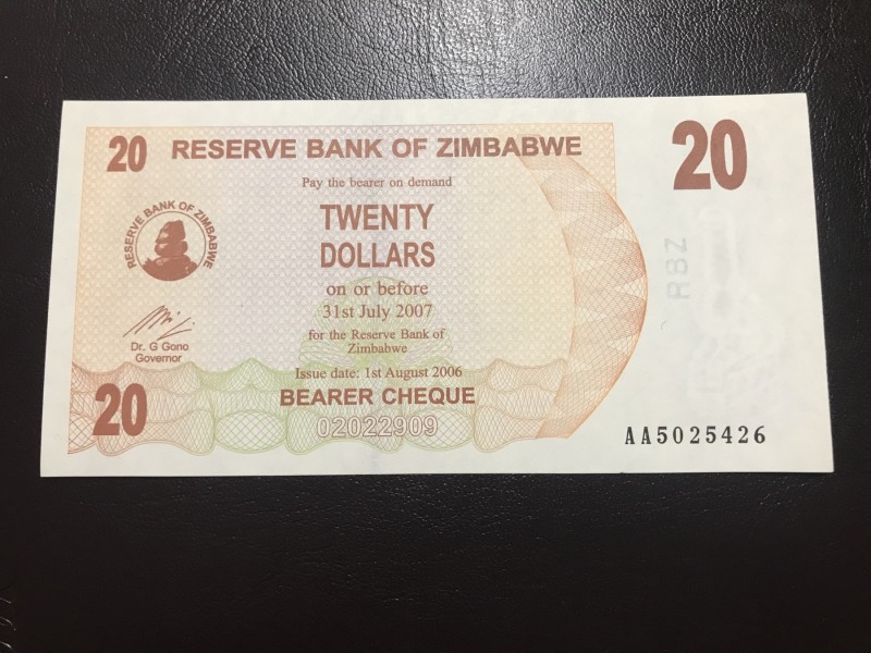 ZIMBABVE 20 DOLARA. UNC.