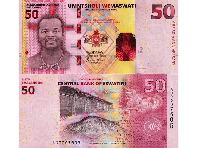 ESWATINI SWAZILAND 50 Emalangeni 2024 UNC, P-46 Hibrid