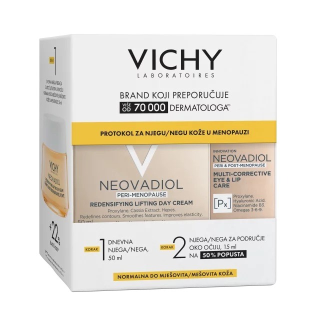 VICHY WINTER PROMO NEOVADIOL PERIMENOPAUZA DNEVNA NEGA ZA GUSTINU I PUNOĆU KOŽE U PERIMENOPAUZI NORMALNA DO MEŠOVITA KOŽA 50ML + NEOVADIOL EYES 15ML