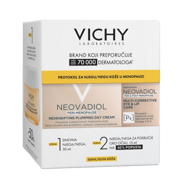 VICHY WINTER PROMO NEOVADIOL PERIMENOPAUZA DNEVNA NEGA ZA GUSTINU I PUNOĆU KOŽE U PERIMENOPAUZI, SUVA KOŽA 50ML + NEOVADIOL EYES 15ML